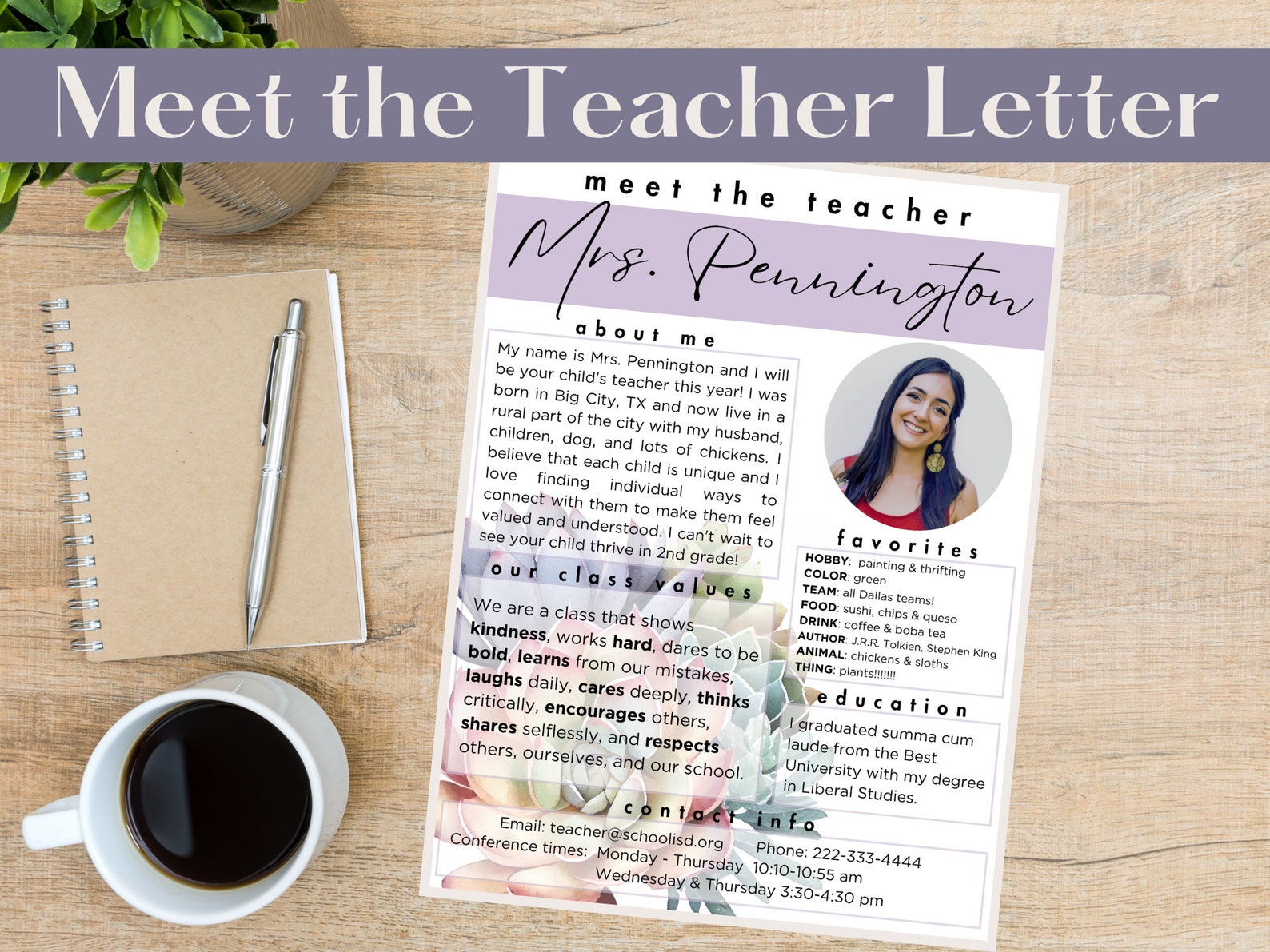 Meet the Teacher Letter Succulent Theme | Pastel Meet the Teacher Canva ...