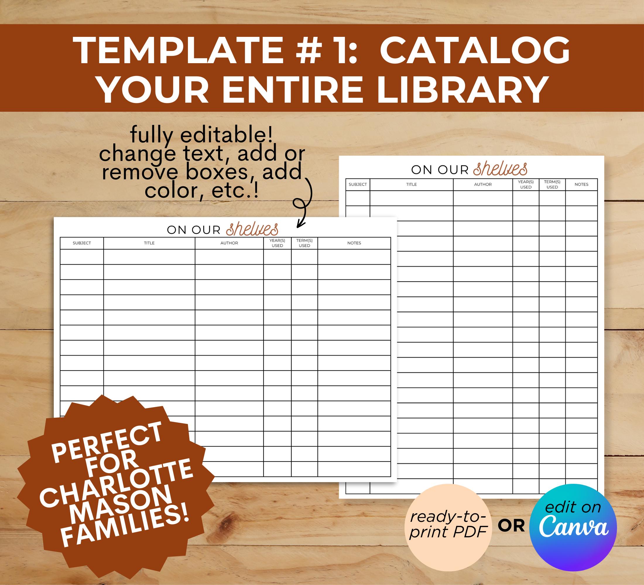 EDITABLE Book Lists for Living Book Library | Home Library Bookshelf ...