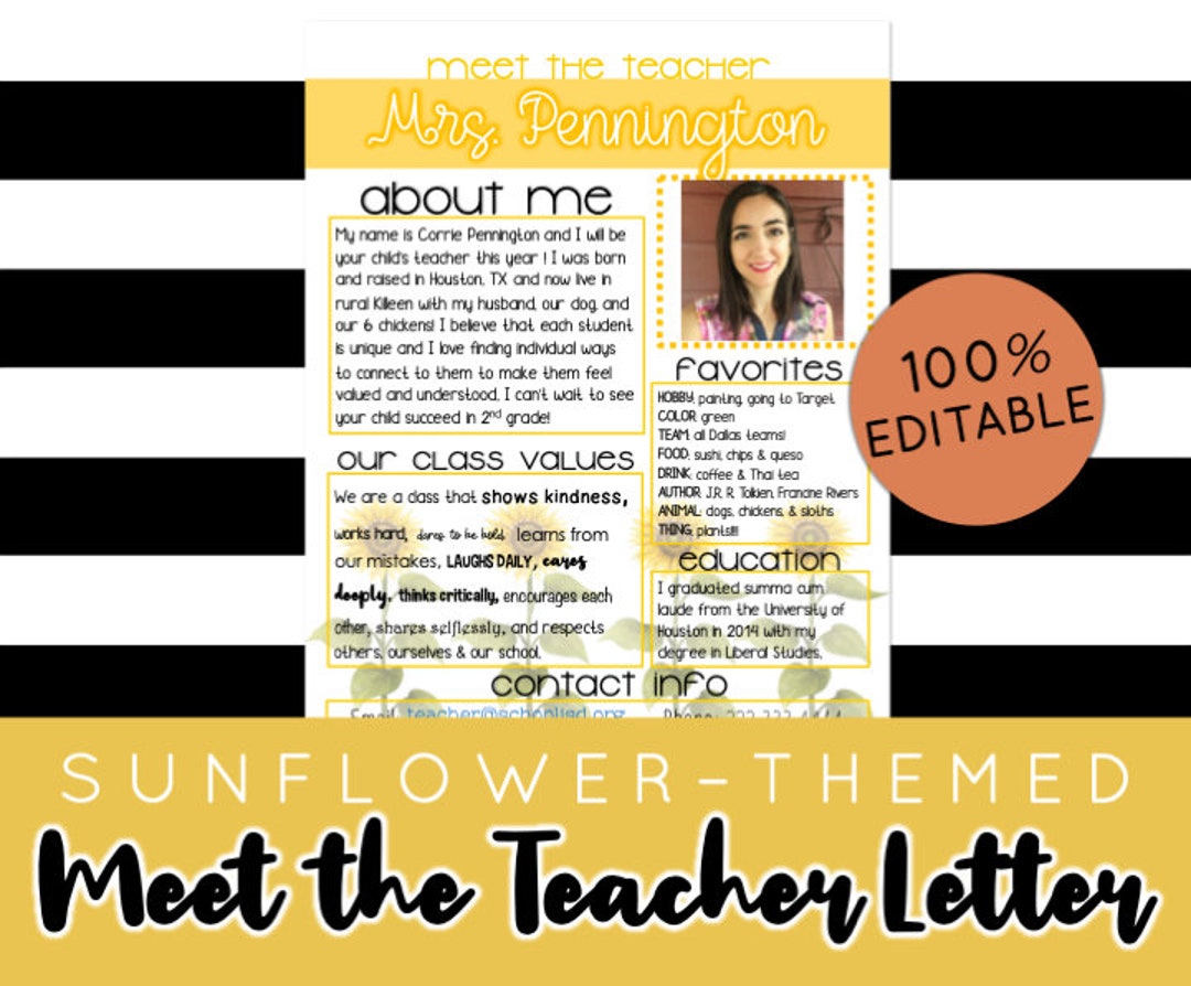 Meet the Teacher Sunflower Theme 100% EDITABLE Digital - Etsy