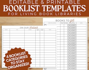 EDITABLE Book Lists for Living Book Library | Home Library Bookshelf ...