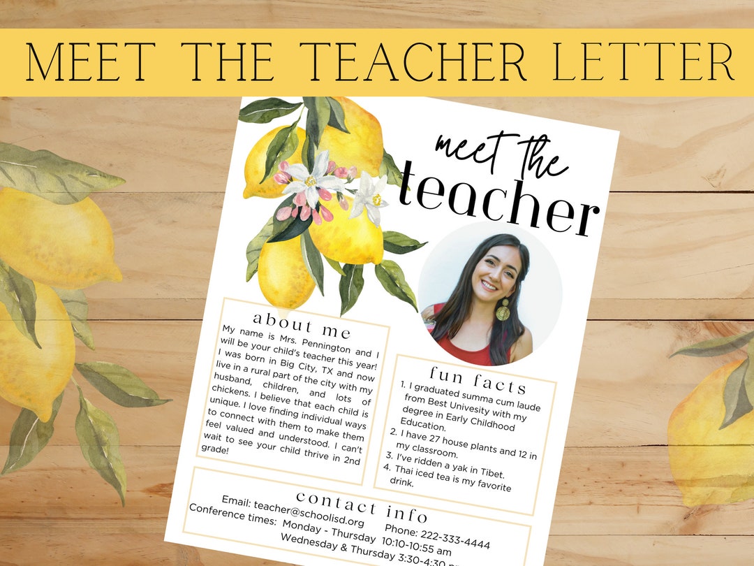 Meet the Teacher Letter Lemon Theme Classroom - Editable Canva Template ...