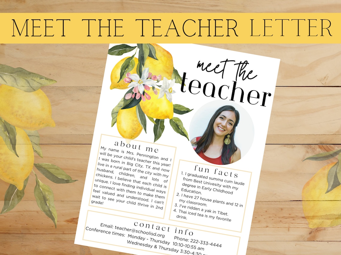 Meet the Teacher Letter Lemon Theme Classroom - Editable Canva Template ...
