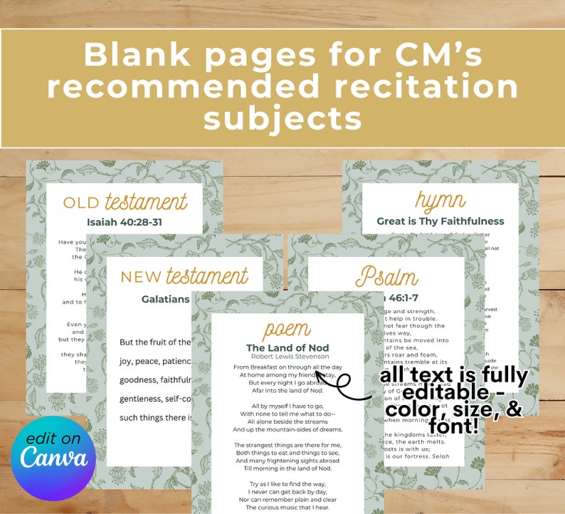 Charlotte Mason Recitations Planner & Menu - Memory Work Planner and ...