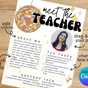 Groovy Disco Ball Meet the Teacher Letter Canva Template - Etsy