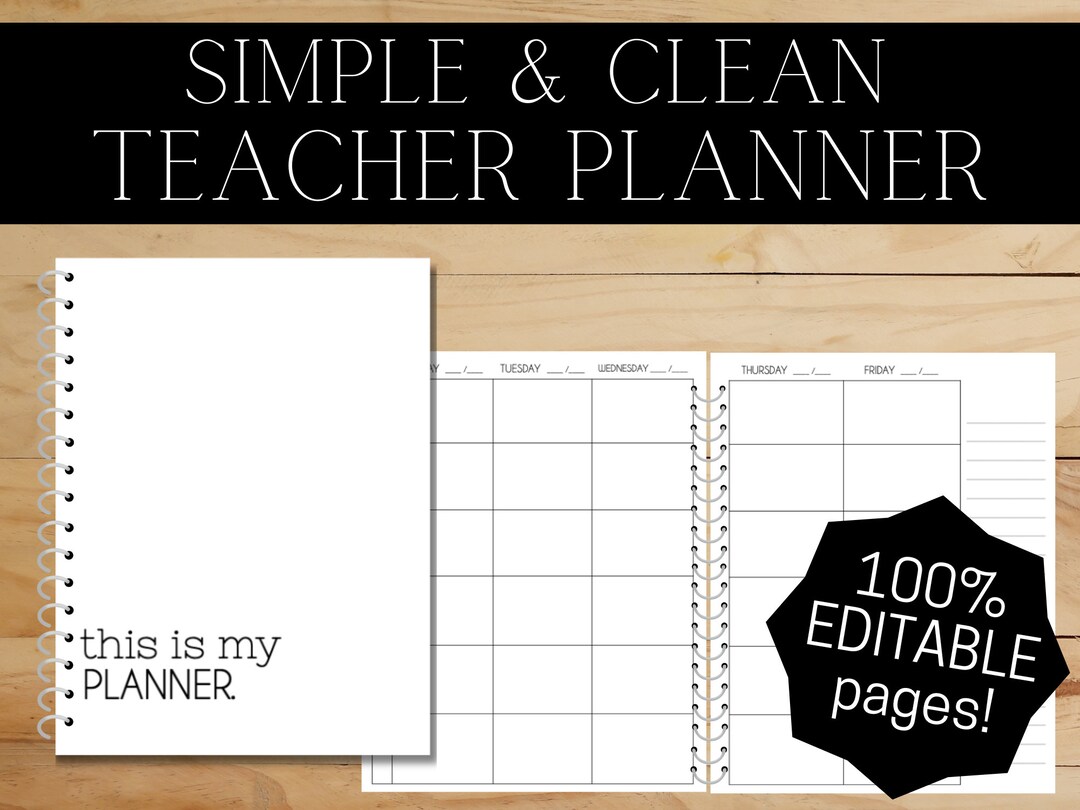 Simple Teacher Planner FULLY EDITABLE - Printable Black and White ...
