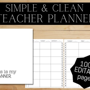 Simple Teacher Planner FULLY EDITABLE - Printable Black and White ...