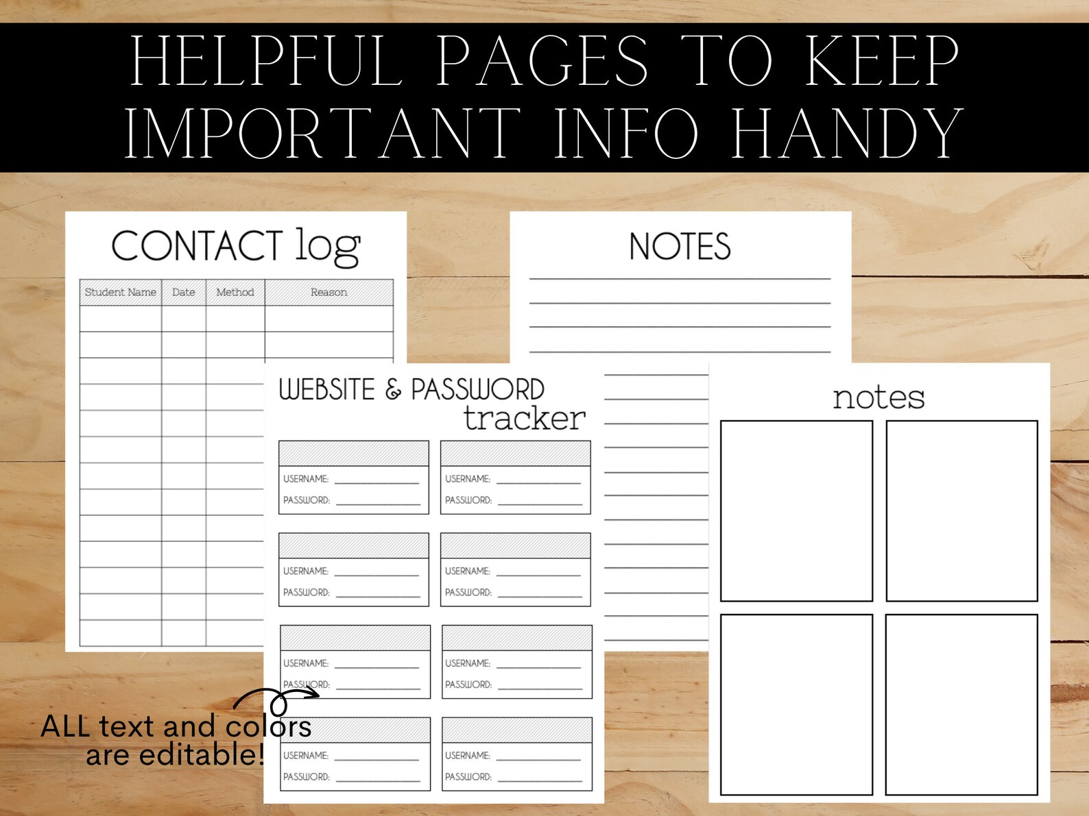 Simple Teacher Planner FULLY EDITABLE Printable Black and White Modern ...