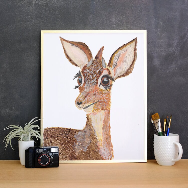 Baby Antelope Watercolor Art Print for Kids - Etsy