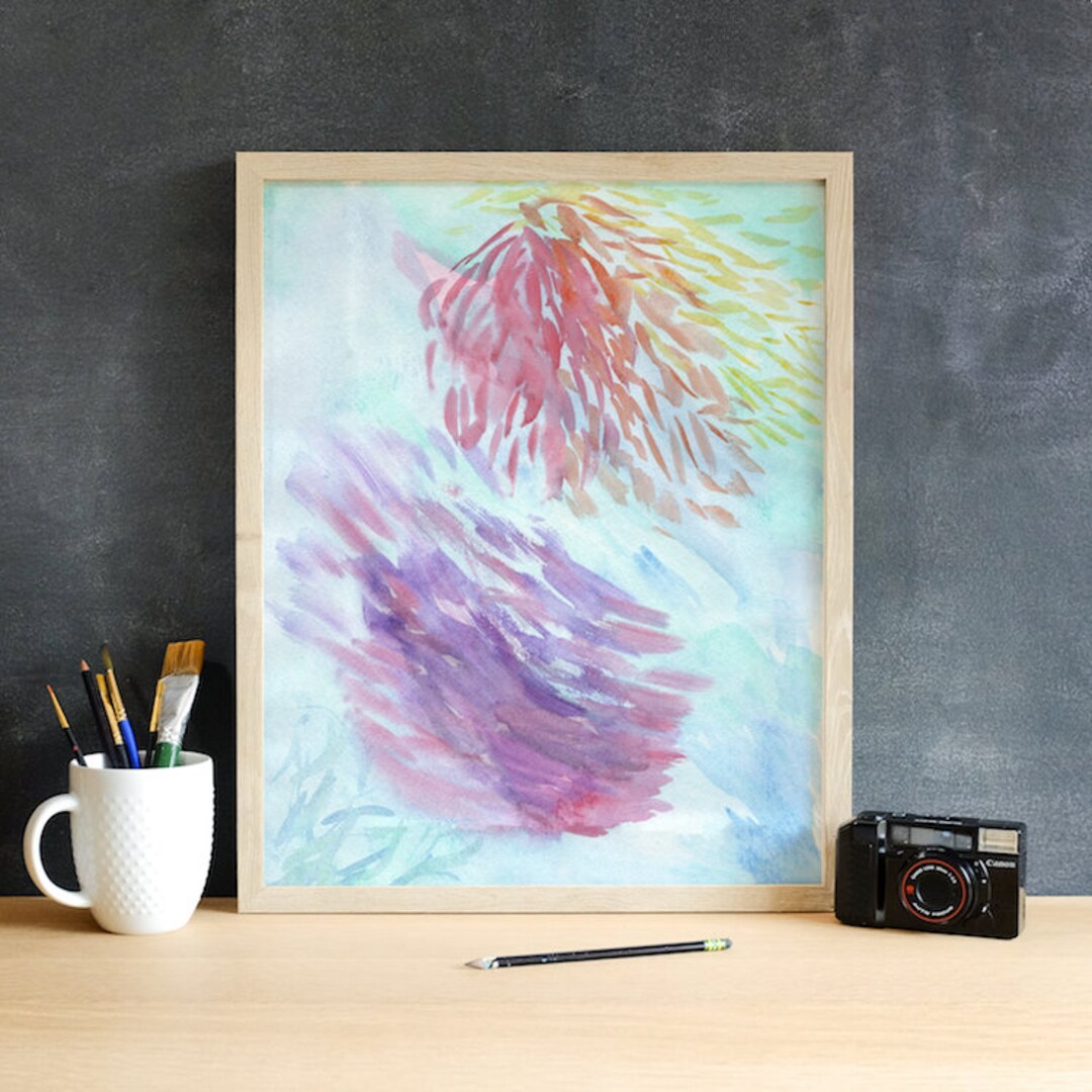 Aqua and Rainbow Watercolor Art Print - Etsy