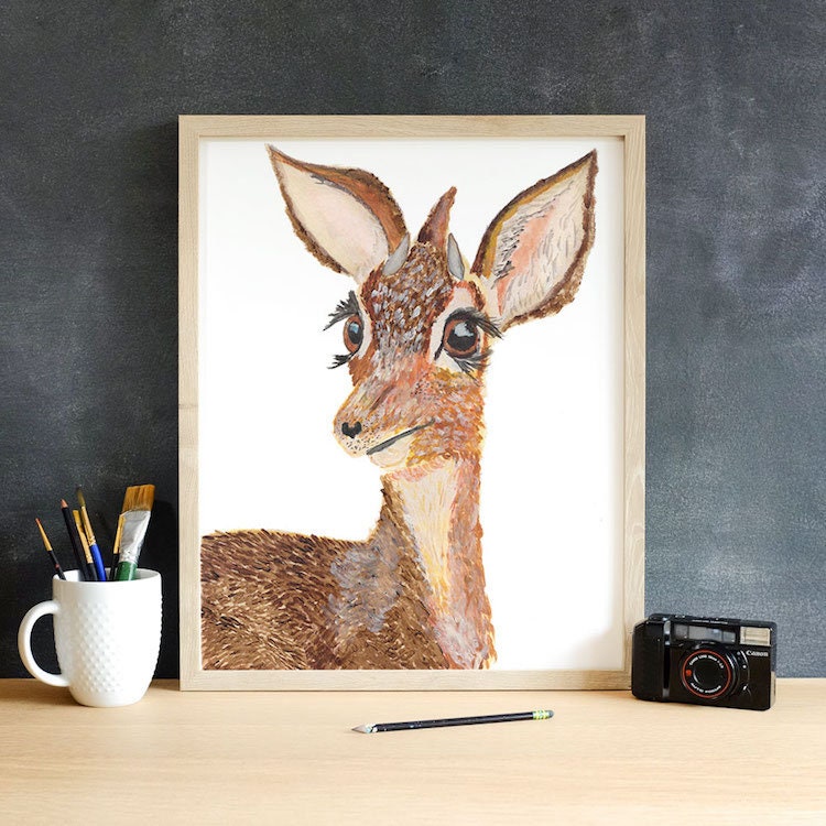 Baby Antelope Watercolor Art Print for Kids - Etsy