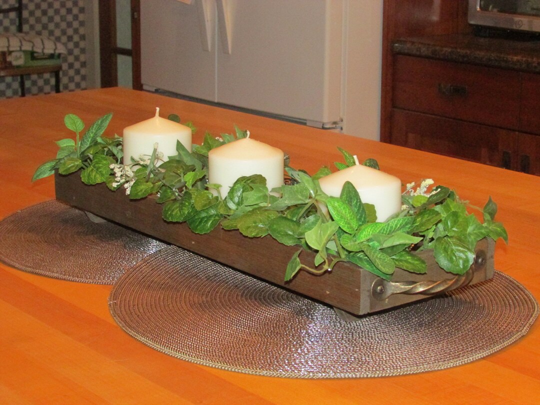 Rustic Wood Farmhouse Centerpiece Table Riser Tray With Handles, Wood ...