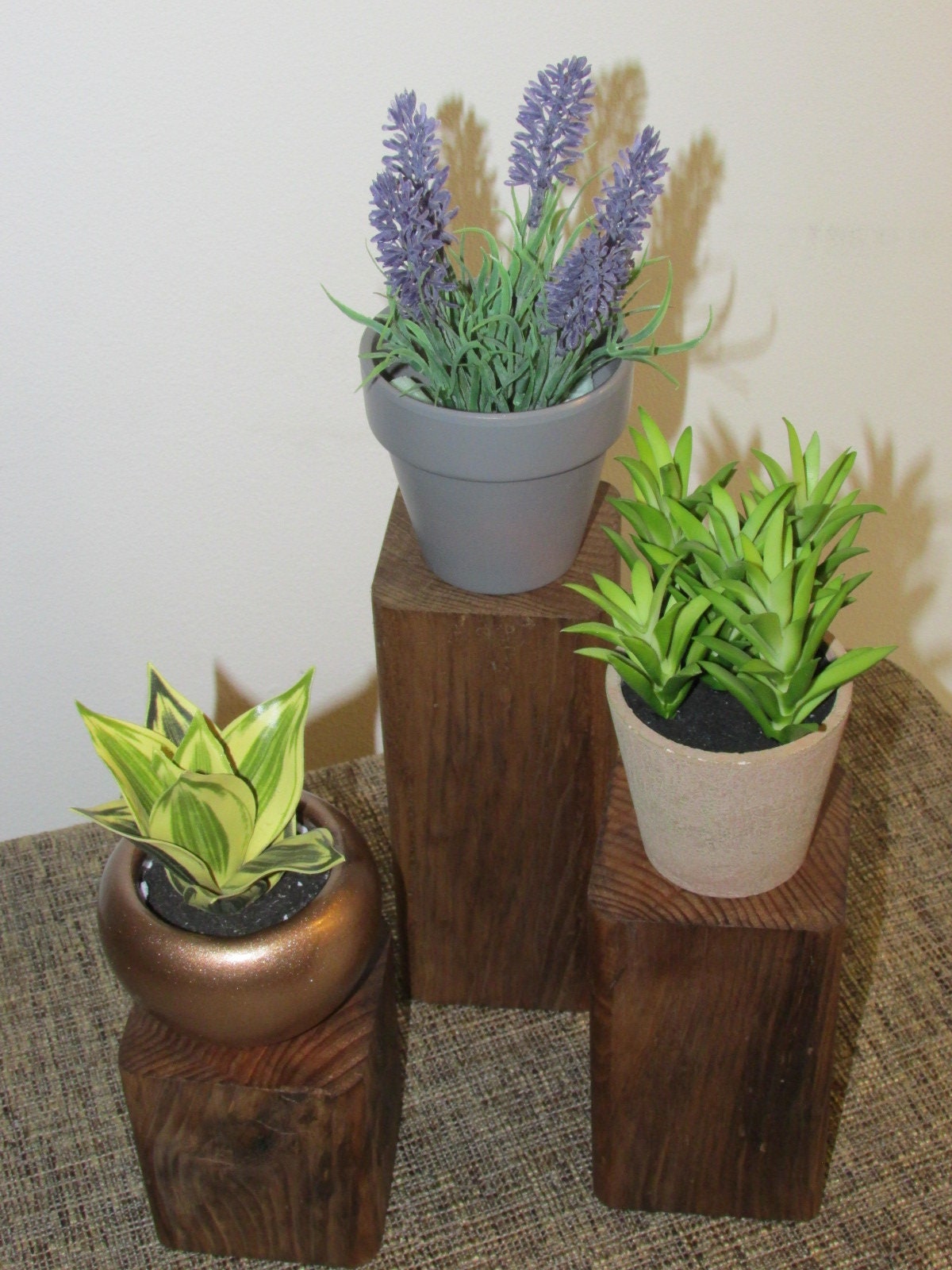 Wood Block Risers, Set of 3 Rustic Solid Block Pedestal Risers ...