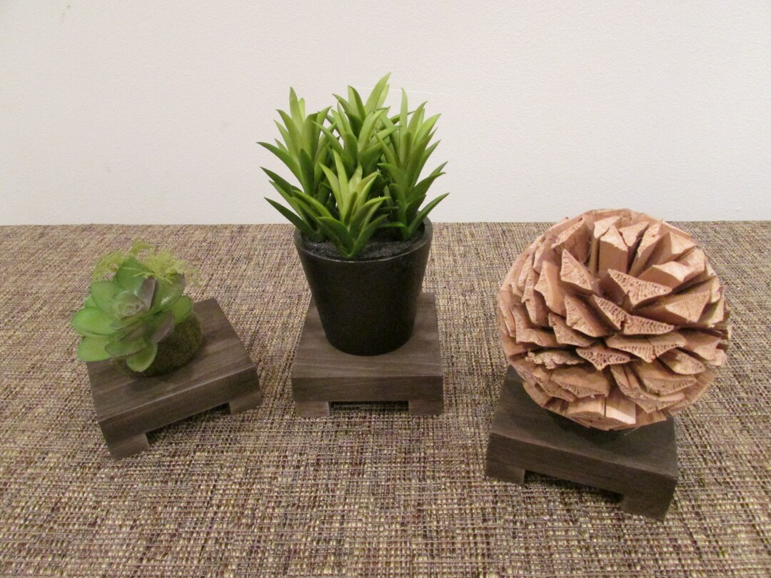 Set of 3 Wood Block Risers, Succulent Plants, Small Rustic Wood Plant ...