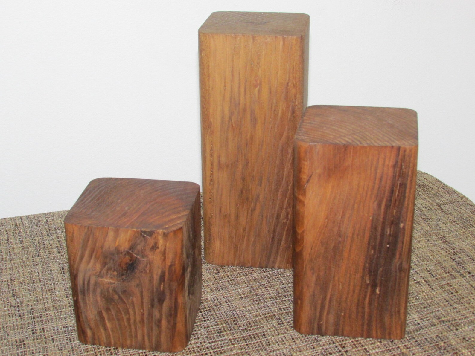 Wood Block Risers, Set of 3 Rustic Solid Block Pedestal Risers ...