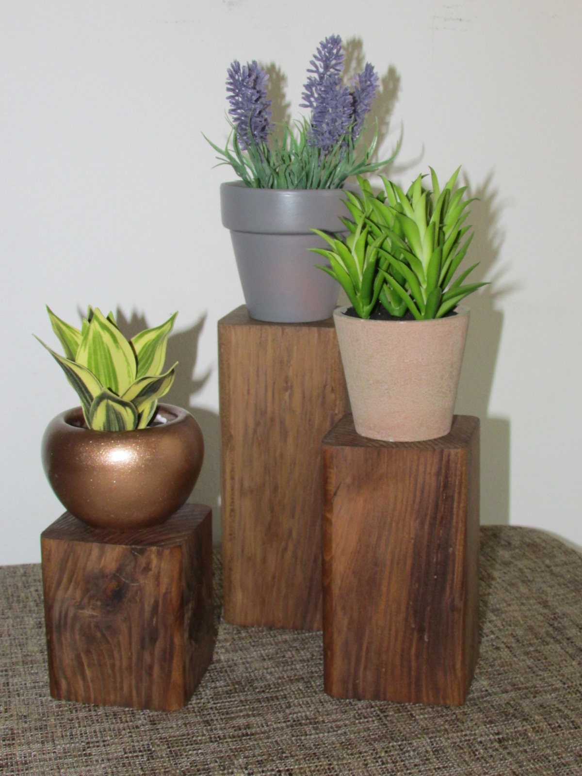 Wood Block Risers, Set of 3 Rustic Solid Block Pedestal Risers ...