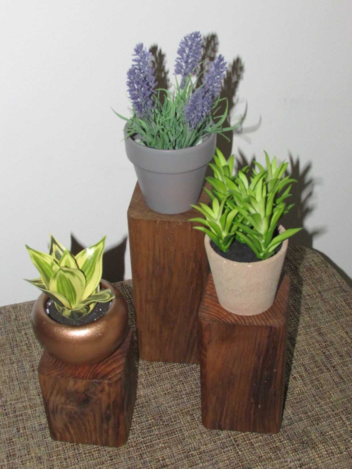 Wood Block Risers, Set of 3 Rustic Solid Block Pedestal Risers ...