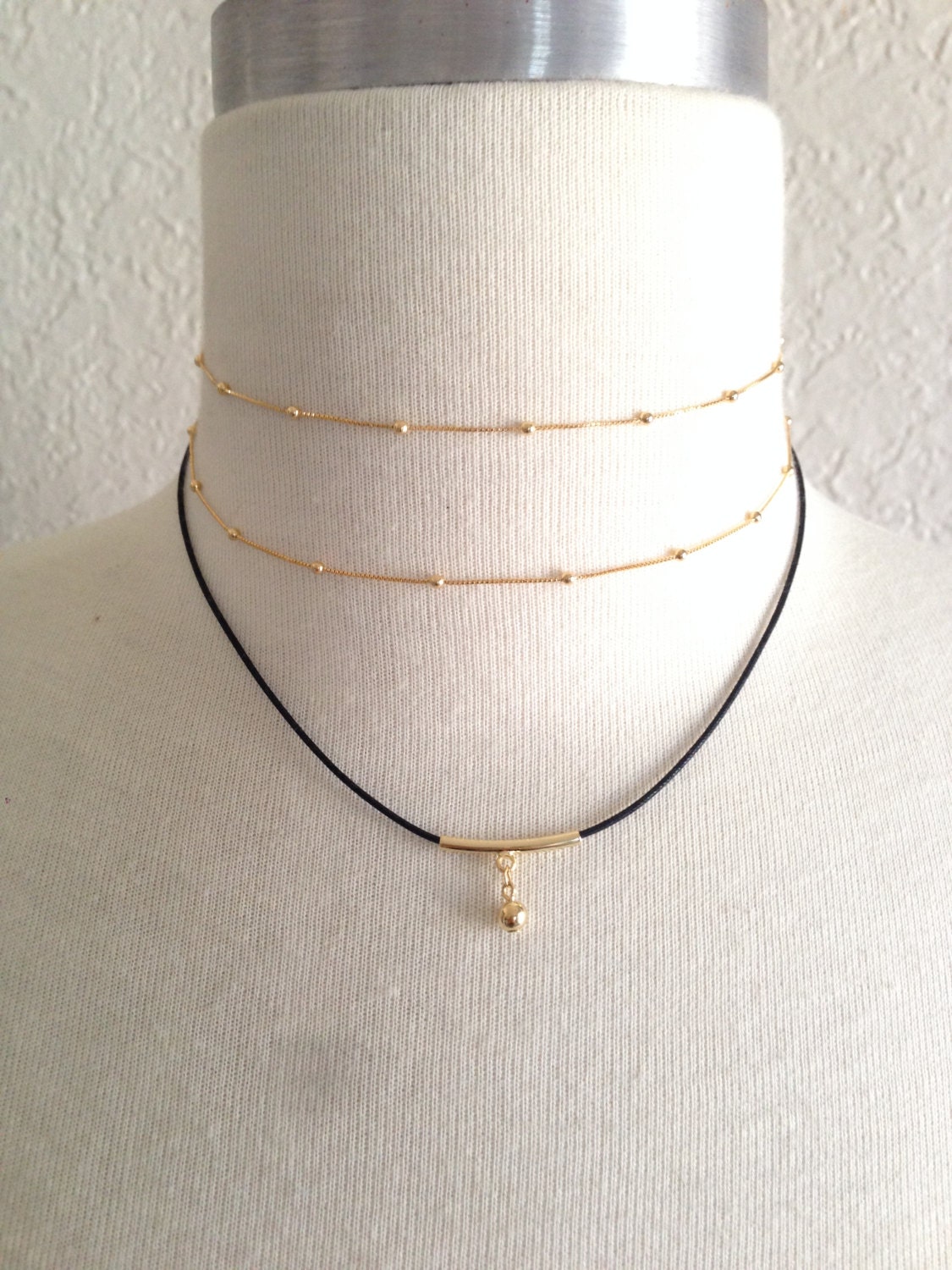 Choker Necklacedew Drop Chain Choker Necklacegold Curved Bar - Etsy