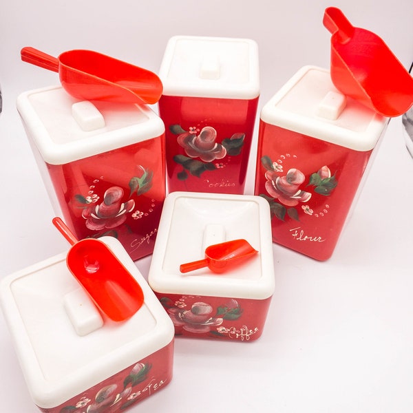 Red White Canisters - Etsy