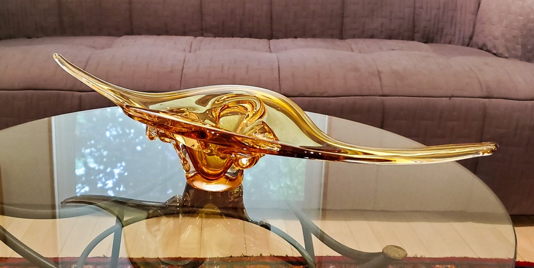 Amber Stretched Chalet Glass Basket Murano Glass Art Glass Basket Etsy