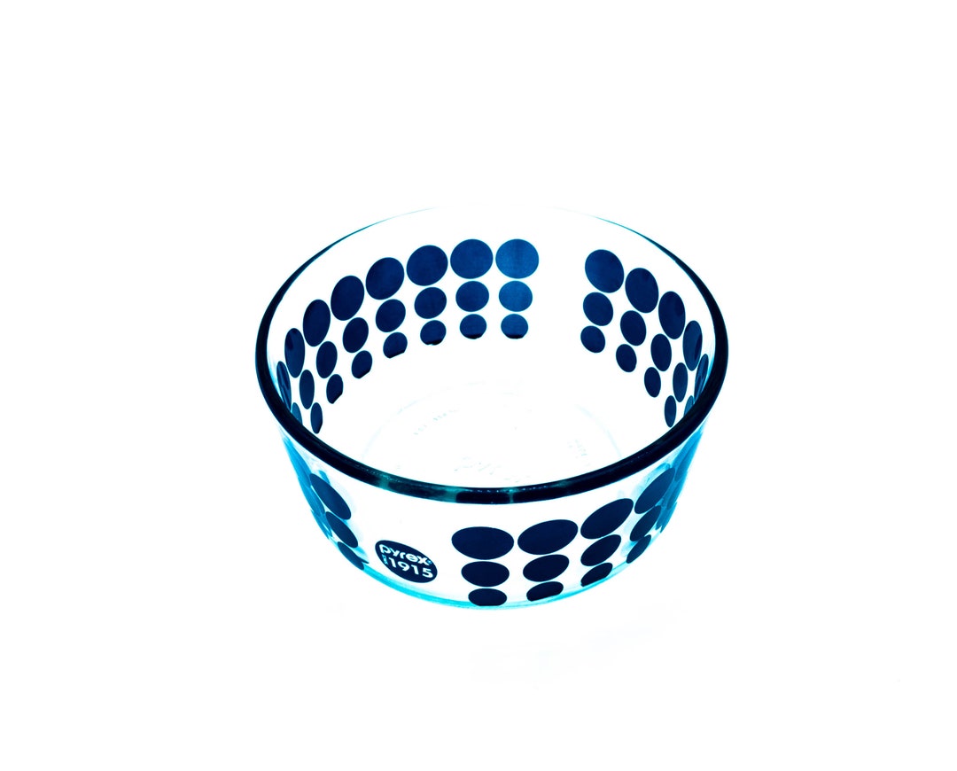 One Pyrex Clear Vintage Bowl With Blue Polka Dots Marked Pyrex Since ...