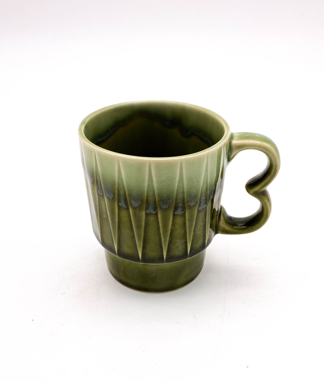 Japan Drip Glaze Green Stacking Coffee Mug With Double Finger Handle ...