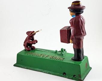 Vintage monkey Bank Mechanical Cast Iron Coin Bank - Etsy