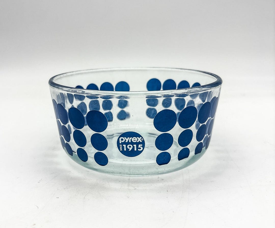 Pyrex 100th Anniversary 1915 Dots 1 QT Clear Vintage Bowl With Navy ...