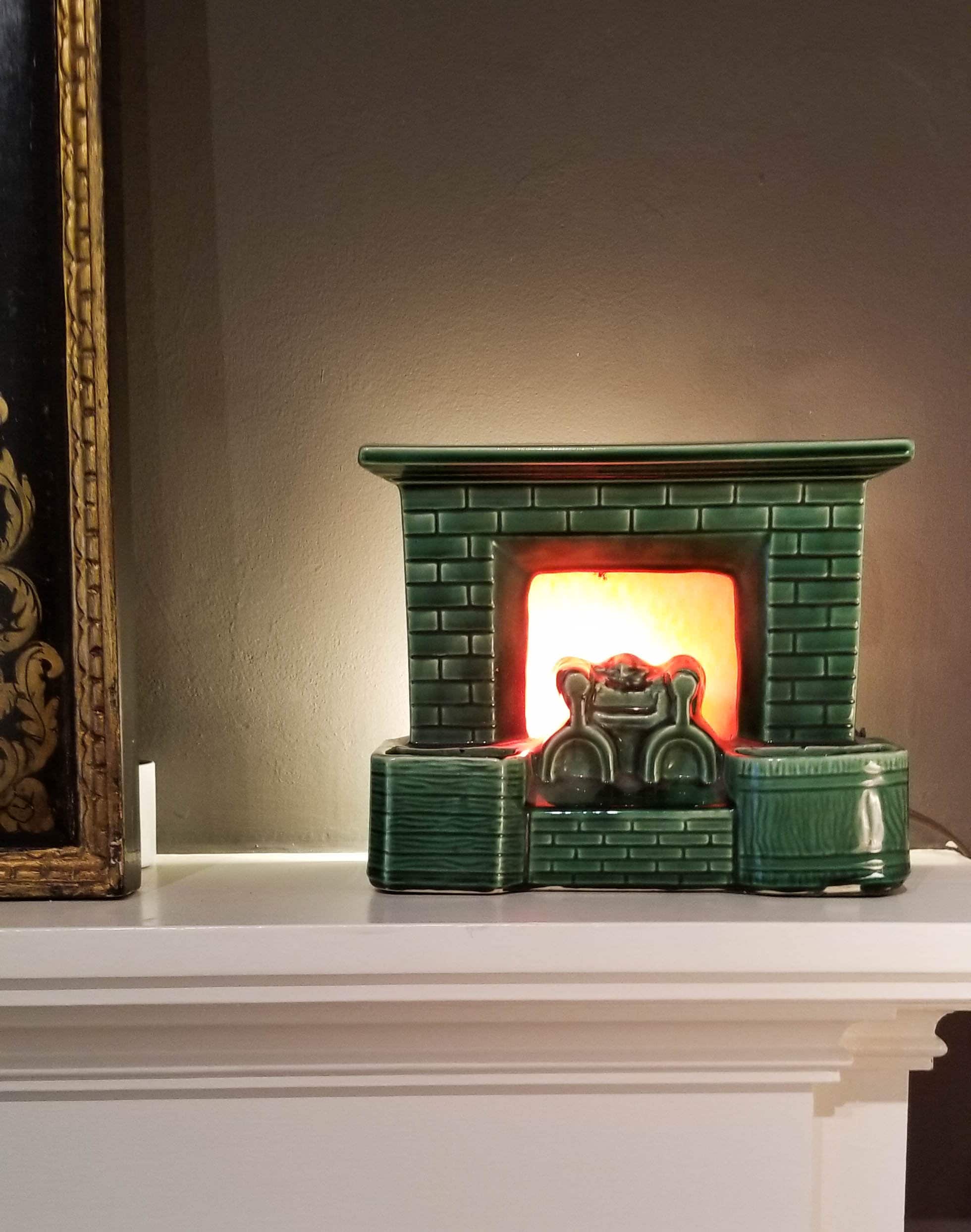 Green Ceramic Fireplace Television Lamp with Rear light and Red Glowing ...