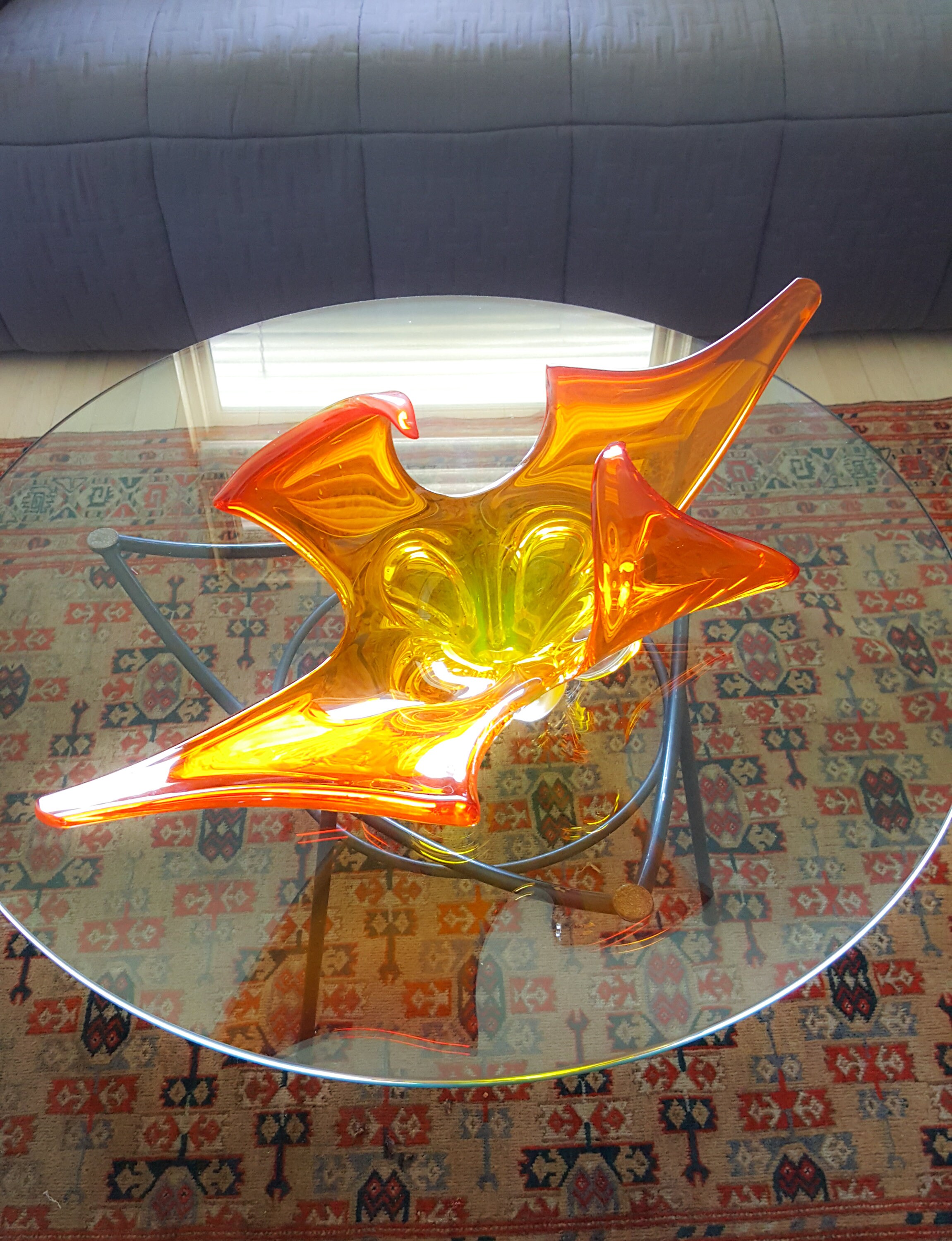 Magnificent Lorraine Or Chalet Art Glass Large Centrepiece Red Orange And Amber Rare Vintage Murano