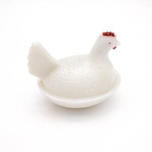 Vintage White Milk Glass Mini Chicken Hen on Nest Dish Red Comb - Etsy