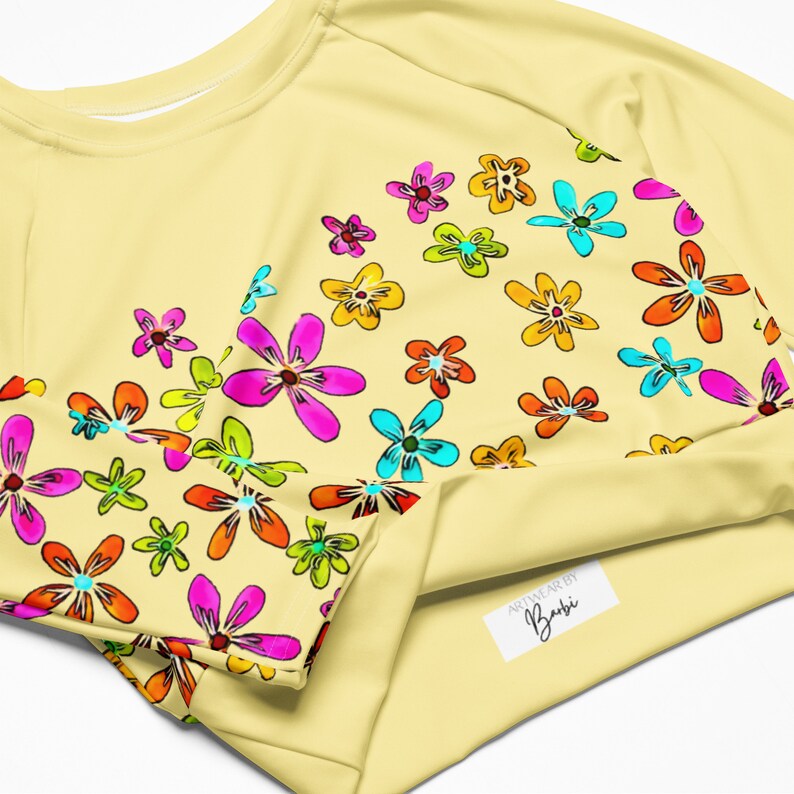 Flower Power Rash Guard Crop Top UPF 50 Yellow Long Sleeve - Etsy