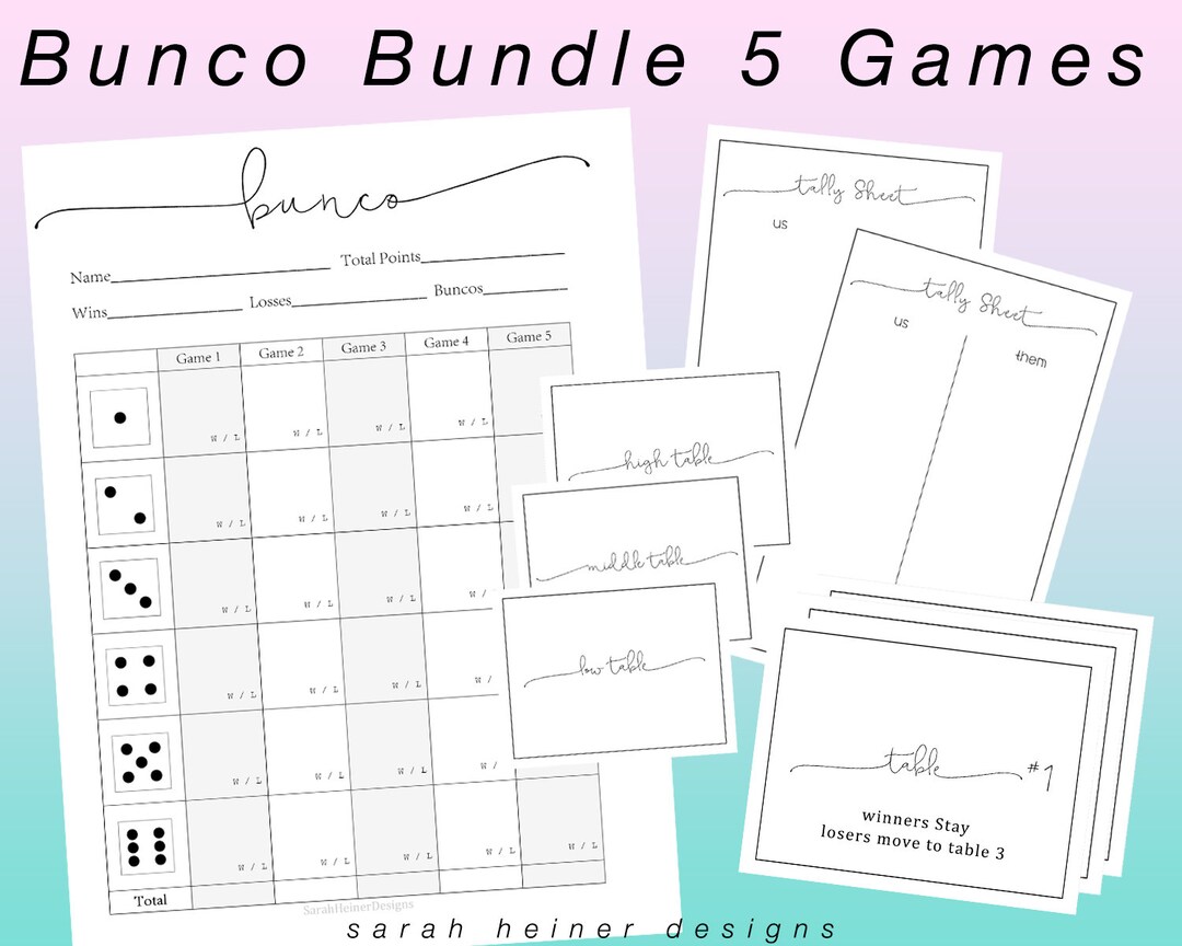 Bunco Bundle | 5 Games | 12 Players | Tally Sheets (2) | High-low ...