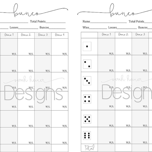Bunco Score Sheet - Etsy