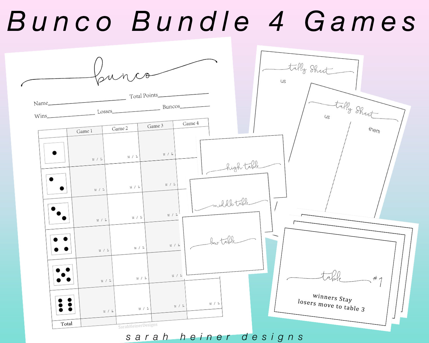 Bunco Bundle | 4 Games | 12 Players | Tally Sheets (2) | High-low ...