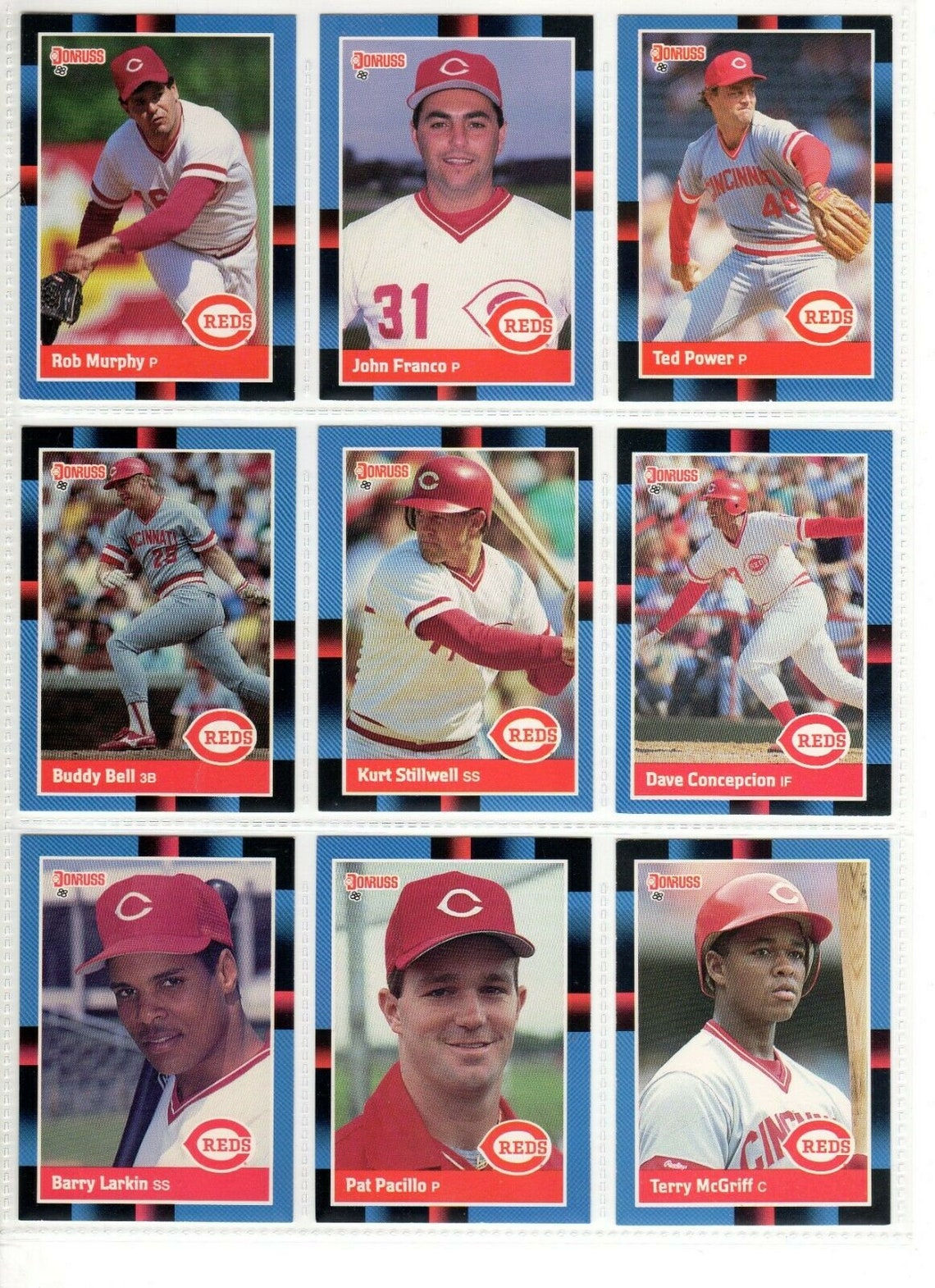 1988 Donruss Major League Baseball Cards Cincinnati Reds Set Of 9 - Etsy