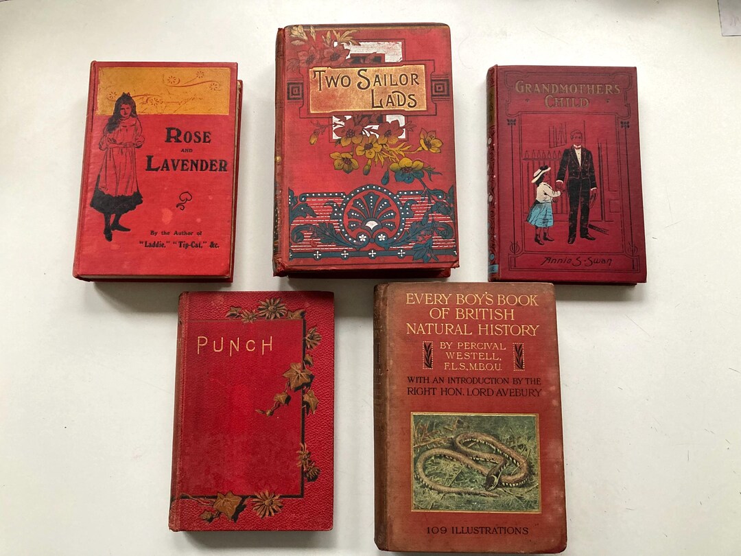 RED VINTAGE BOOKS Bundle of Five - Antique Books - Beautiful Books With ...