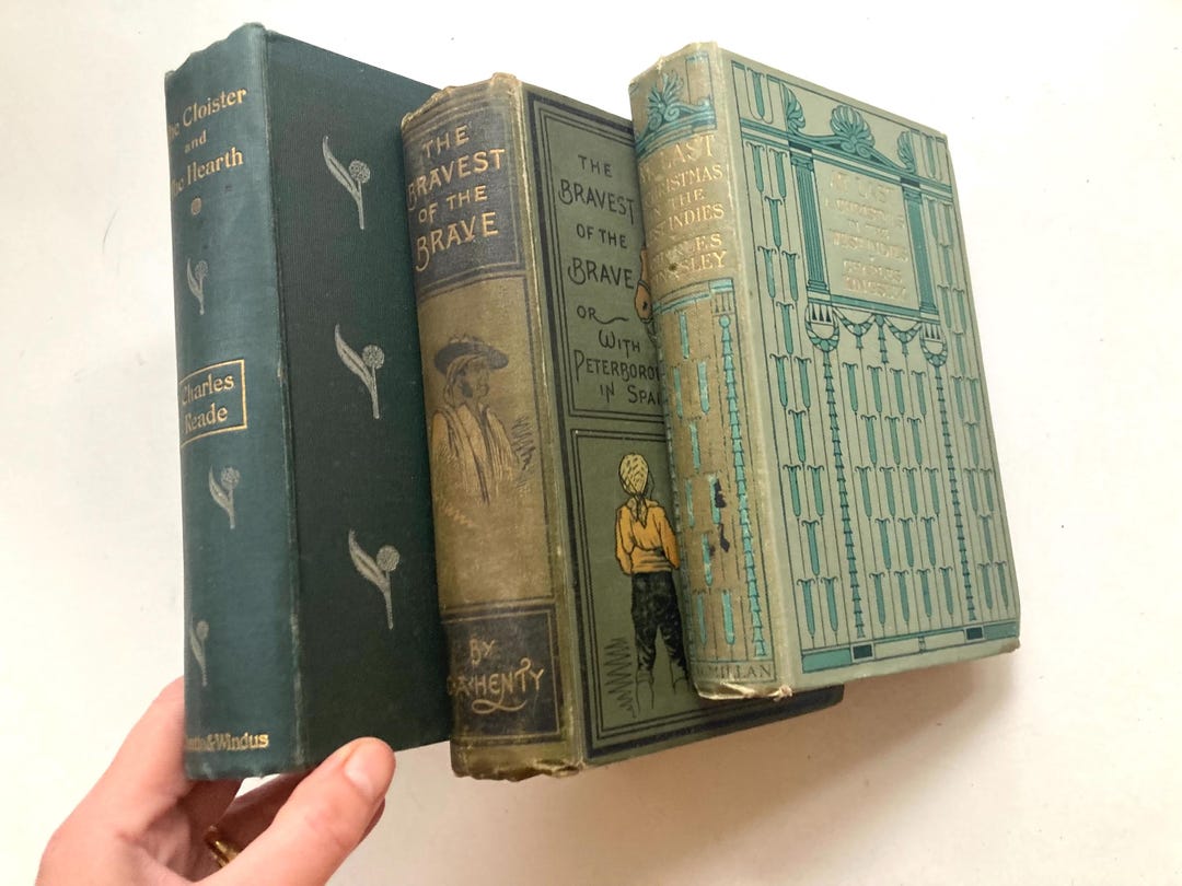 GREEN VINTAGE BOOKS Set of 3 Antique Books Beautiful Books With ...