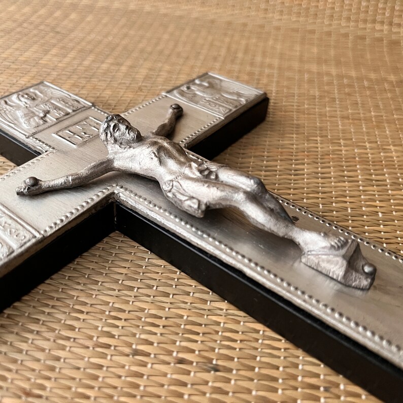 Antique Cross Jesus INRI 1930s Crucifix Evangelist Portraits Mark John ...