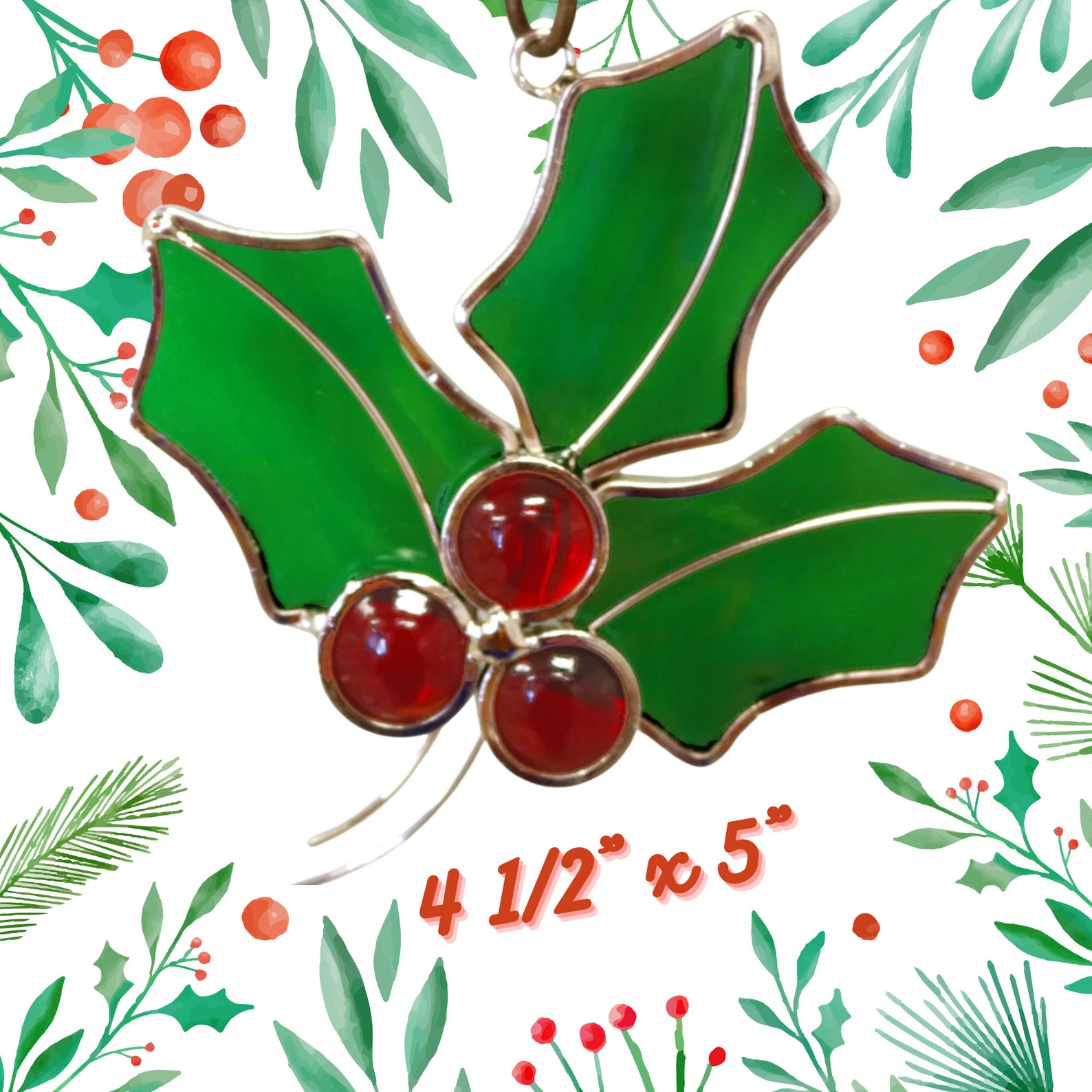 Stained Glass Holly Ornament. Christmas Holly Suncatcher - Etsy