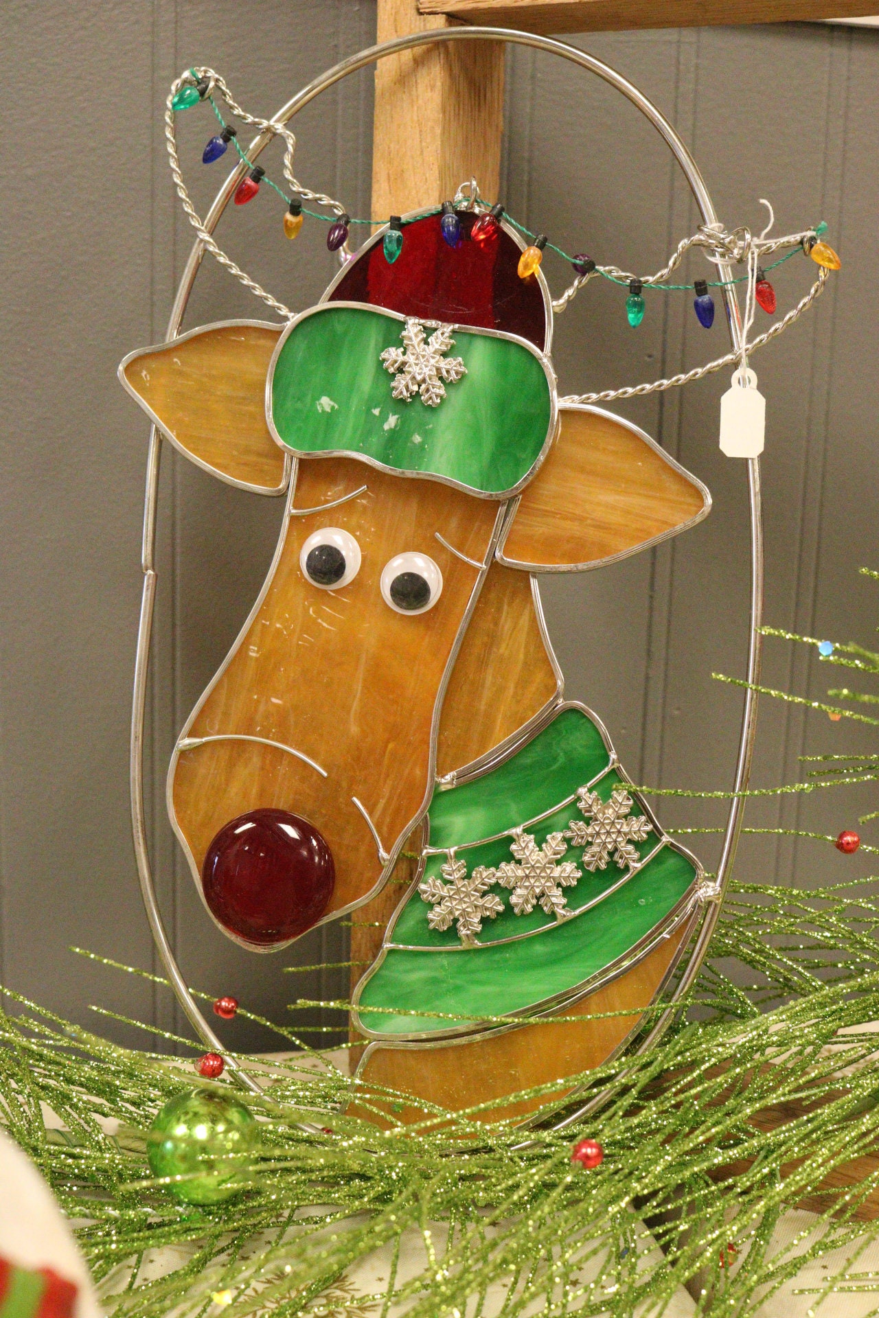 Stained Glass Reindeer With Christmas Lights Oval - Etsy
