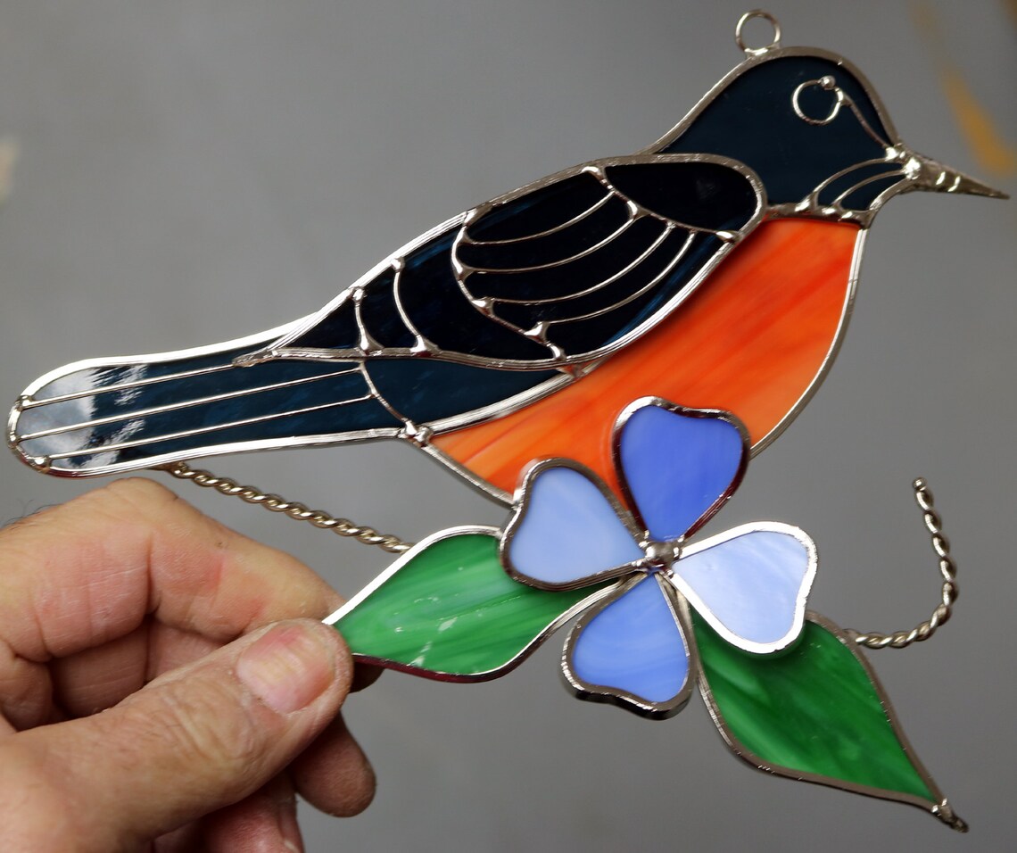 Stained Glass Robin With Dogwood Flower Suncatcher // Wildlife - Etsy