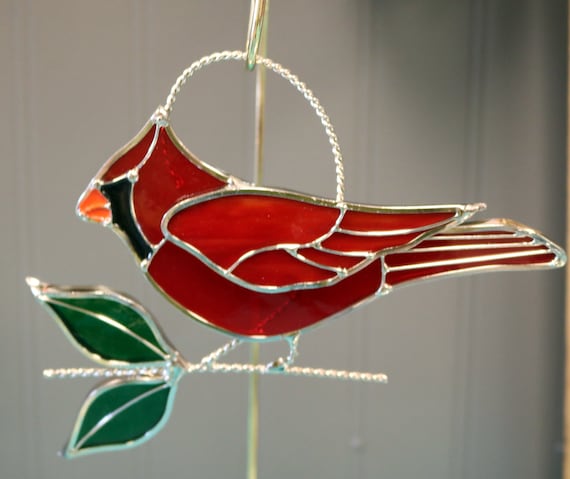 Stained Glass Red Cardinal Suncatcher. Male Cardinal Window - Etsy