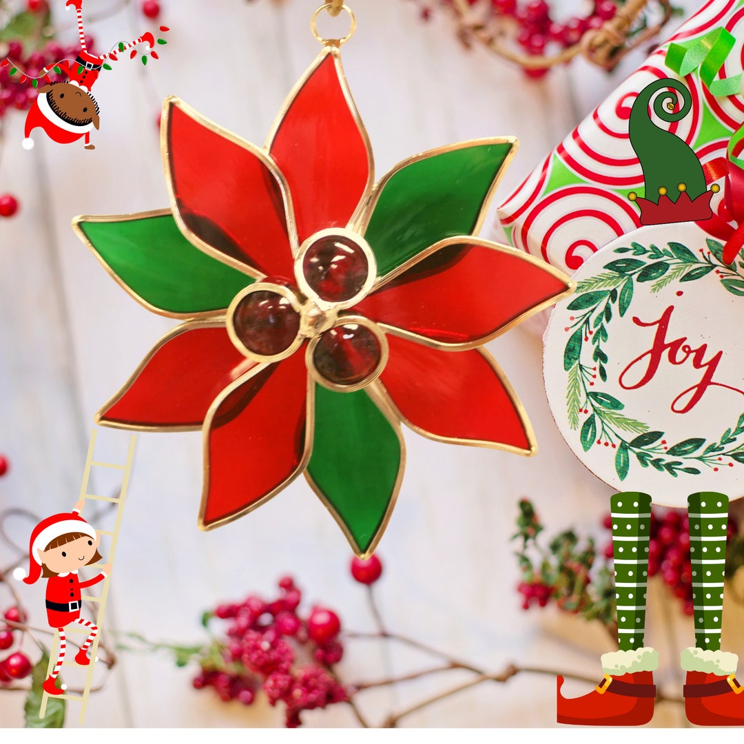 Stained Glass Poinsettia Christmas Sunscatcher - Etsy