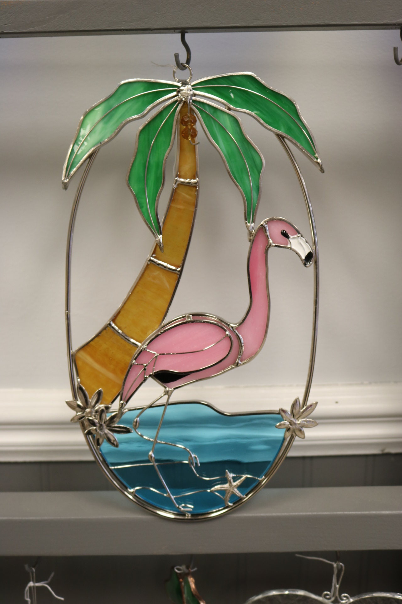 Stained Glass Flamingo and Palm Tree Oval Suncatcher - Etsy