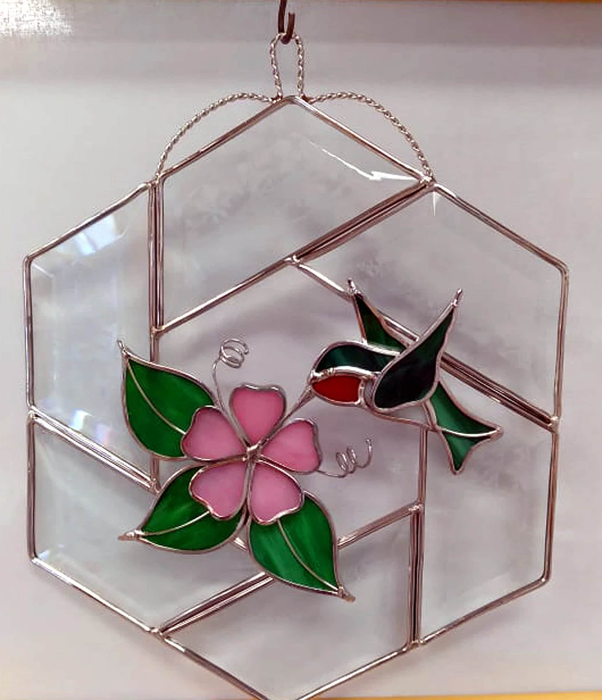 Stained Glass Hummingbird and Pink Flower Scene. Bird Lover - Etsy