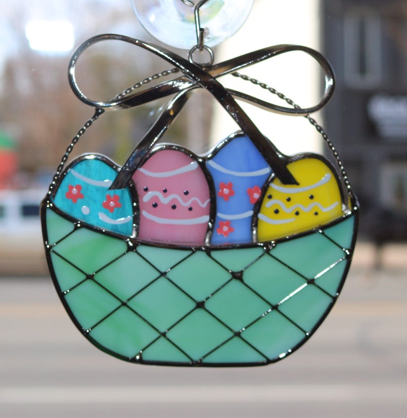Easter Basket With Eggs, Stained Glass Suncatcher. Window or Wall ...