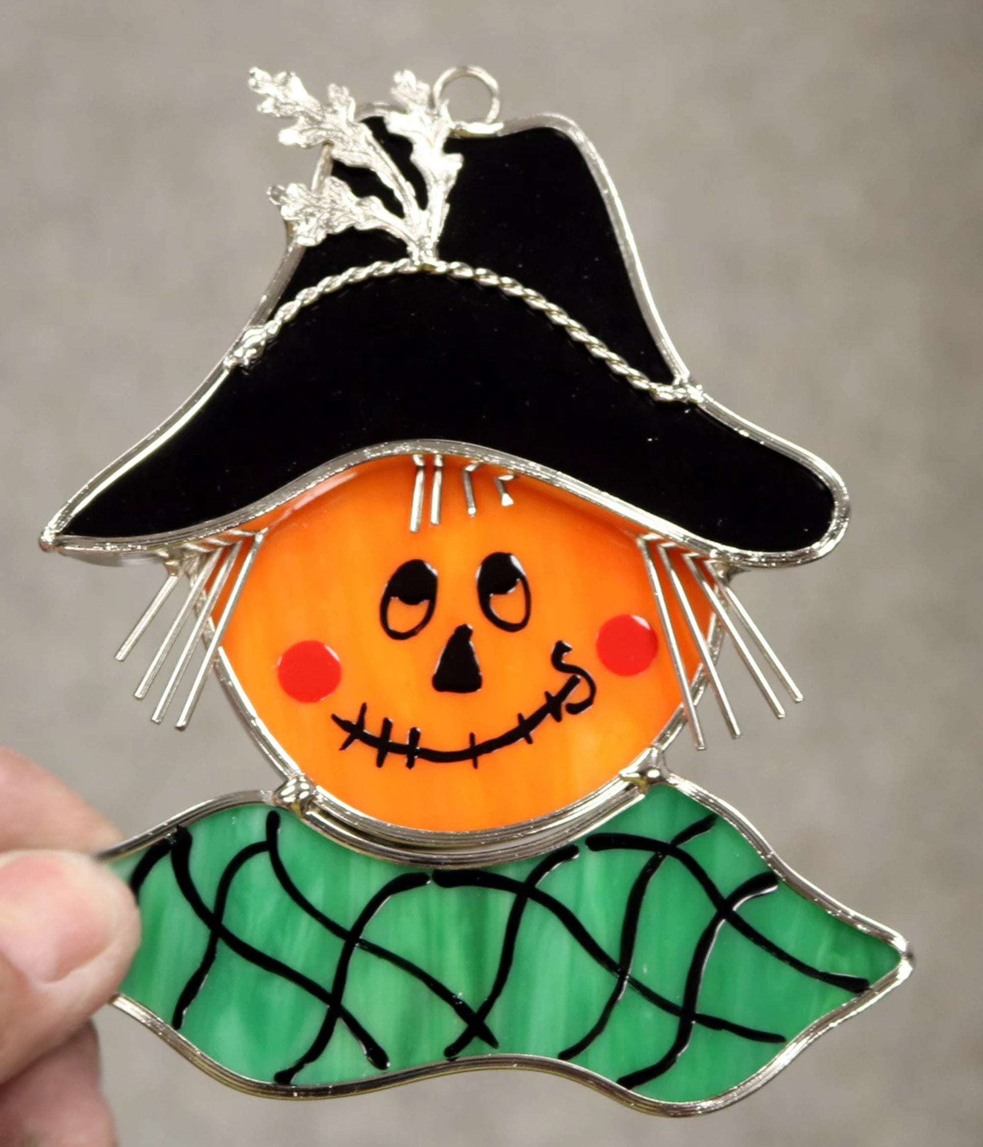Stained Glass Scarecrow Head Suncatcher. Scarecrow Ornament. Funny ...