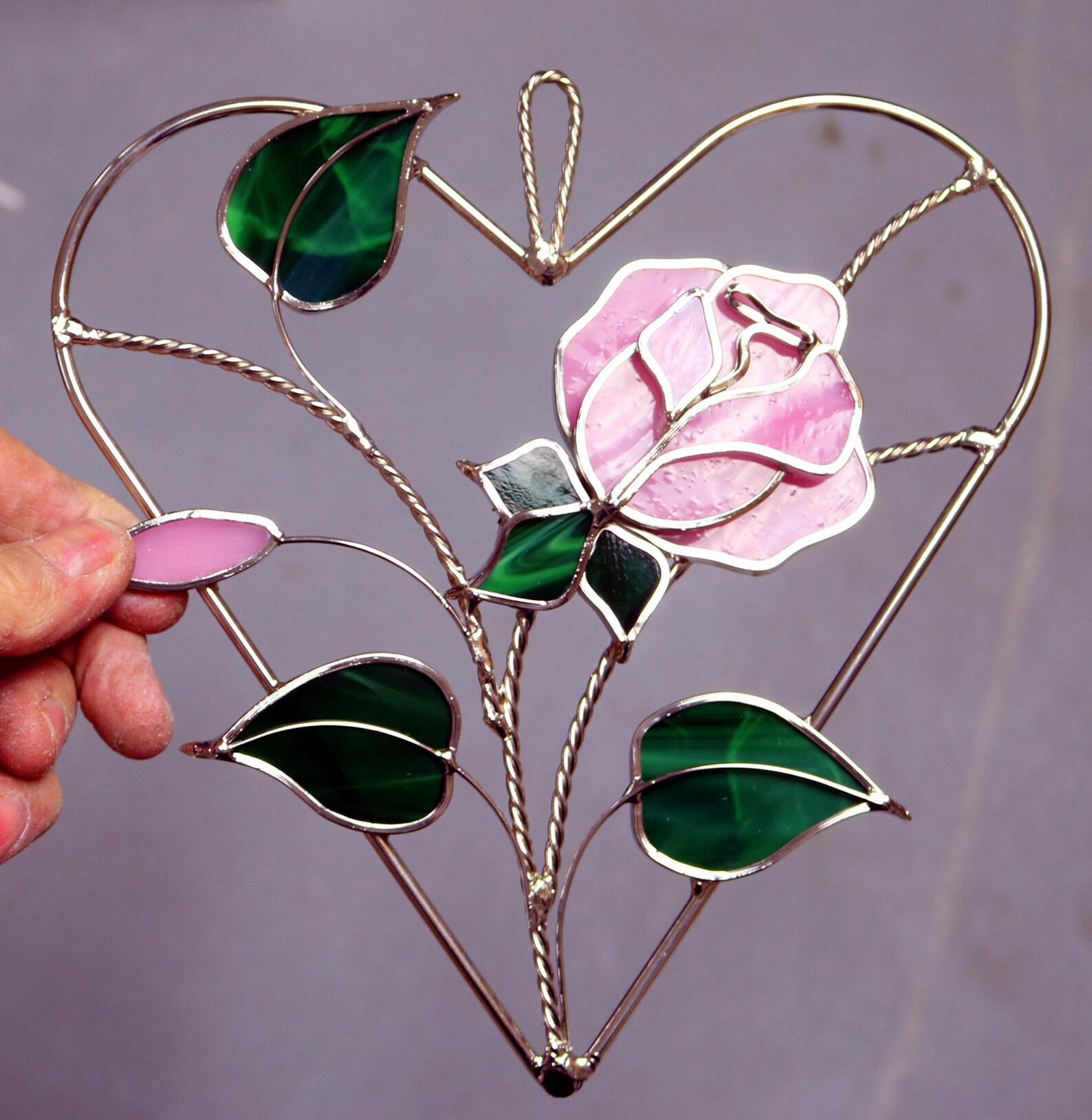 Stained Glass Rose Suncatcher in Pink Red or Yellow in Metal | Etsy