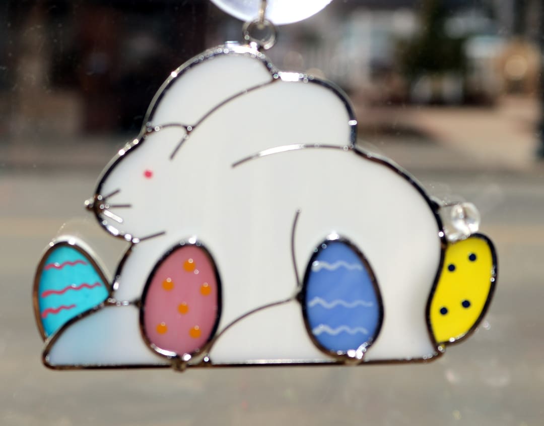 Easter Bunny Stained Glass Suncatcher With Easter Eggs. Easter Rabbit ...