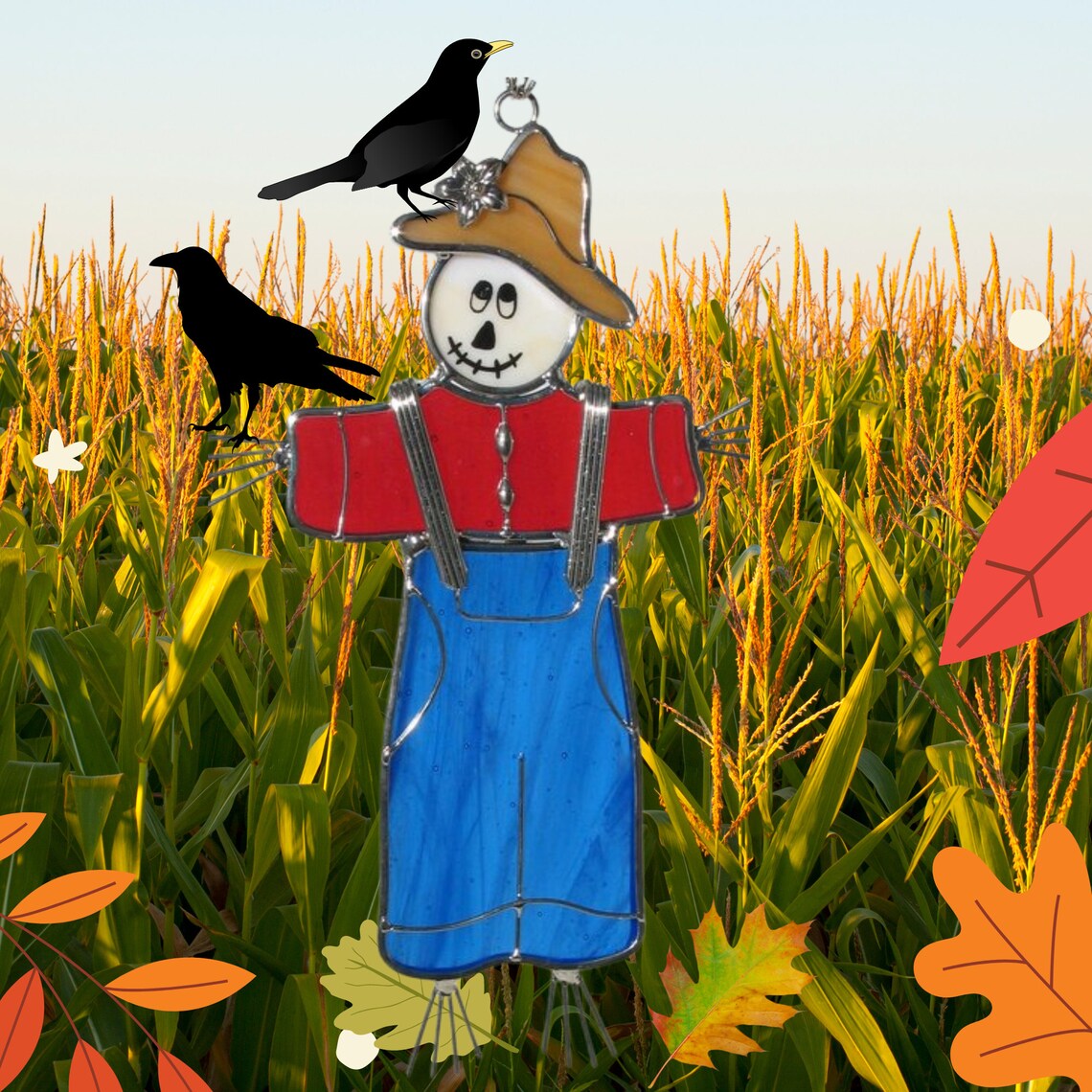 Stained Glass Scarecrow Suncatcher. Autumn Decoration. Gift for Farmer ...